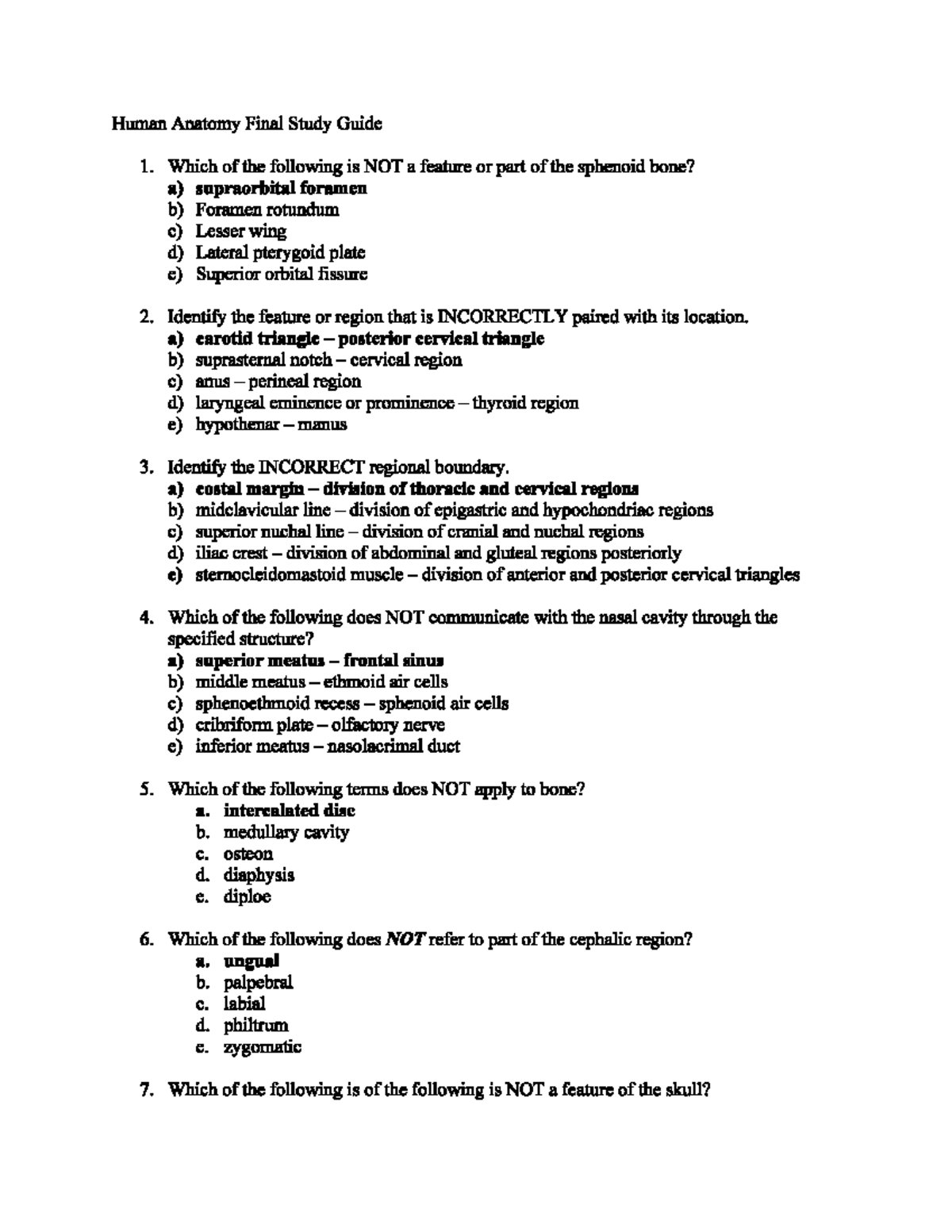 Human Anatomy Practice Exam 1 pg1 - BIOL 253 - Studocu
