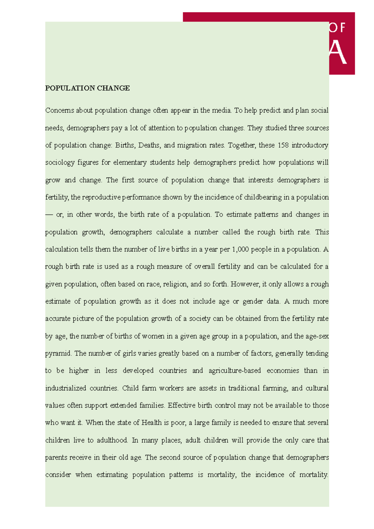 Documents Sociology - Population Change - POPULATION CHANGE Concerns ...