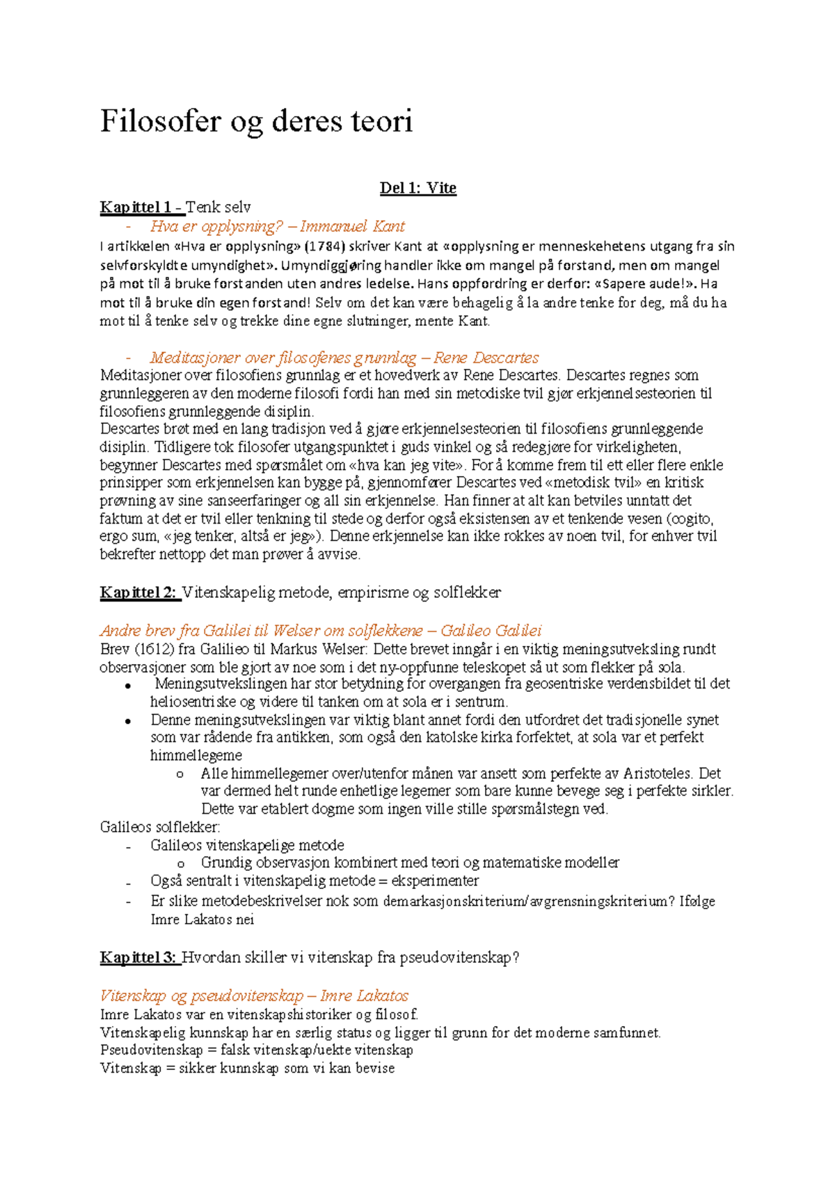 Filosofer - Exphil sammendrag - Filosofer og deres teori Del 1: Vite ...