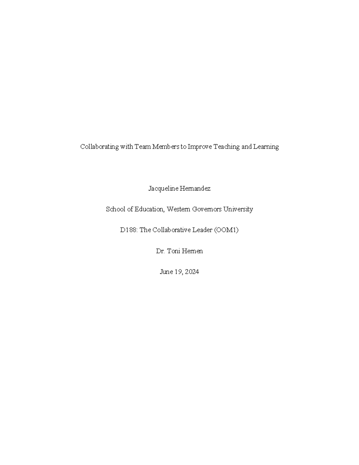 D188 Performance Task 1- Passed - Collaborating with Team Members to ...