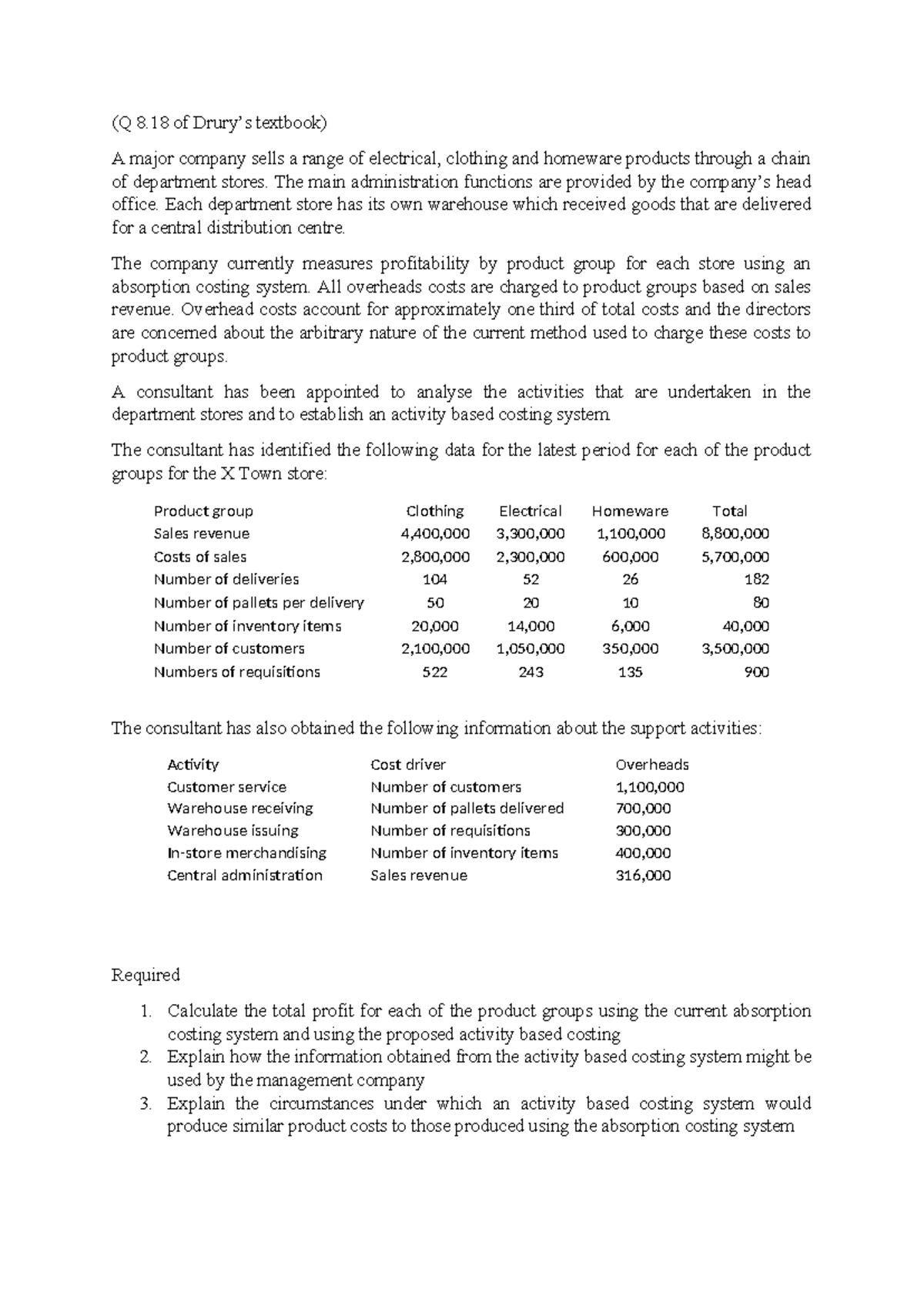 Q 8 - Questions - (Q 8 of Drury’s textbook) A major company sells a ...