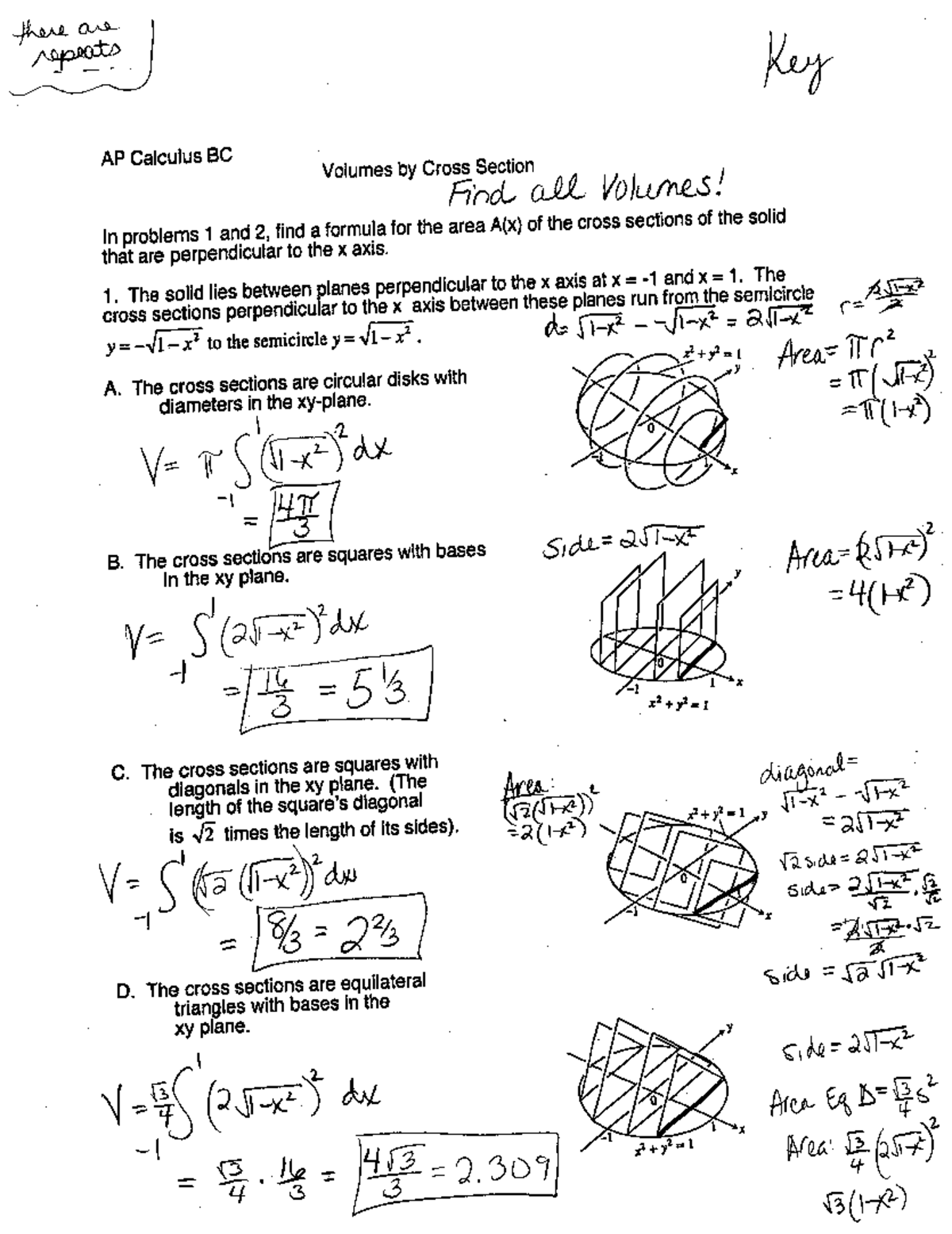 Ilide - Physics - there are repeats Key AP Calculus BC Volumes Cross ...