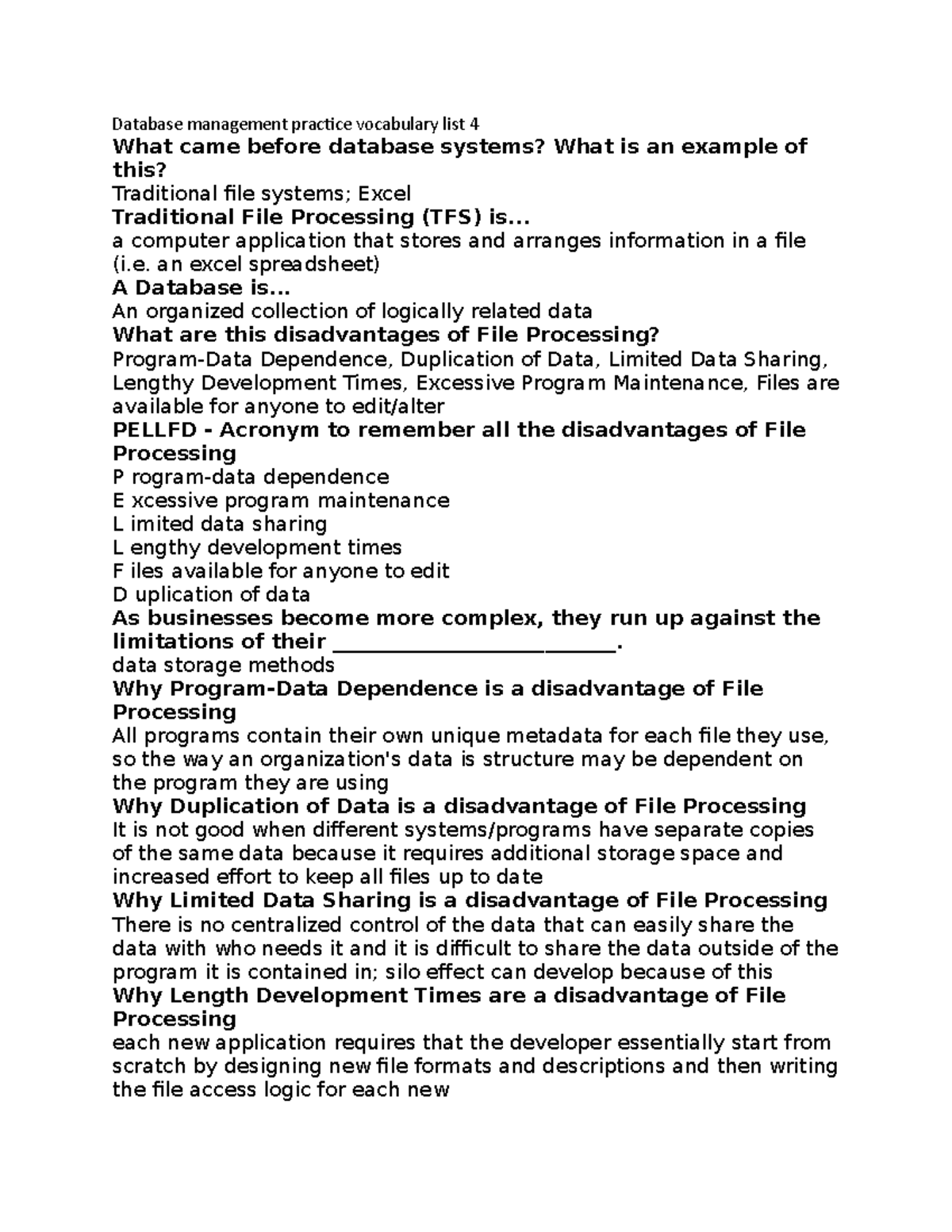 Database Management Practice Vocabulary List 4 A Computer Application That Stores And