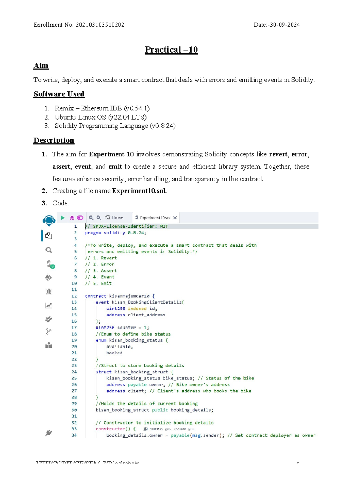 Bt10(202) - block chain Exp - Aim Practical – To write, deploy, and execute a smart contract ...