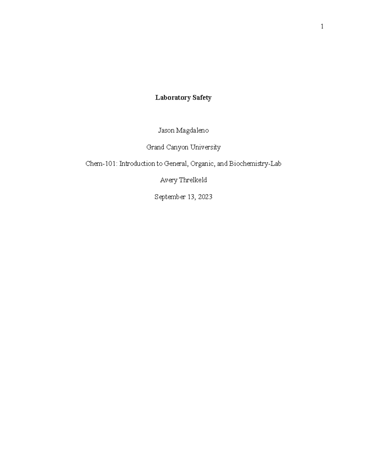 Lab Saftey Essay - Laboratory Safety Jason Magdaleno Grand Canyon ...
