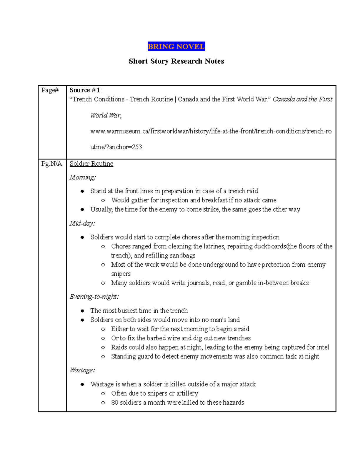 Short Story Research notes - BRING NOVEL Short Story Research Notes ...