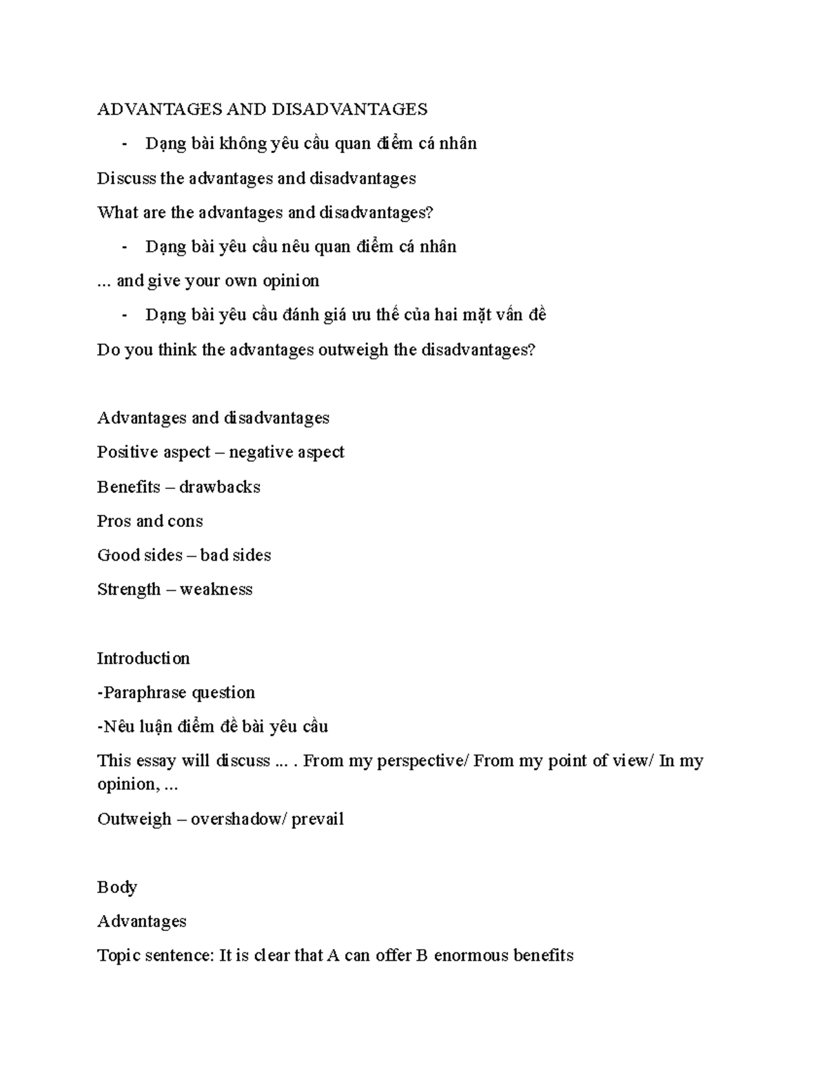 Les-17 - gsgg - ADVANTAGES AND DISADVANTAGES Dạng bài không yêu cầu ...