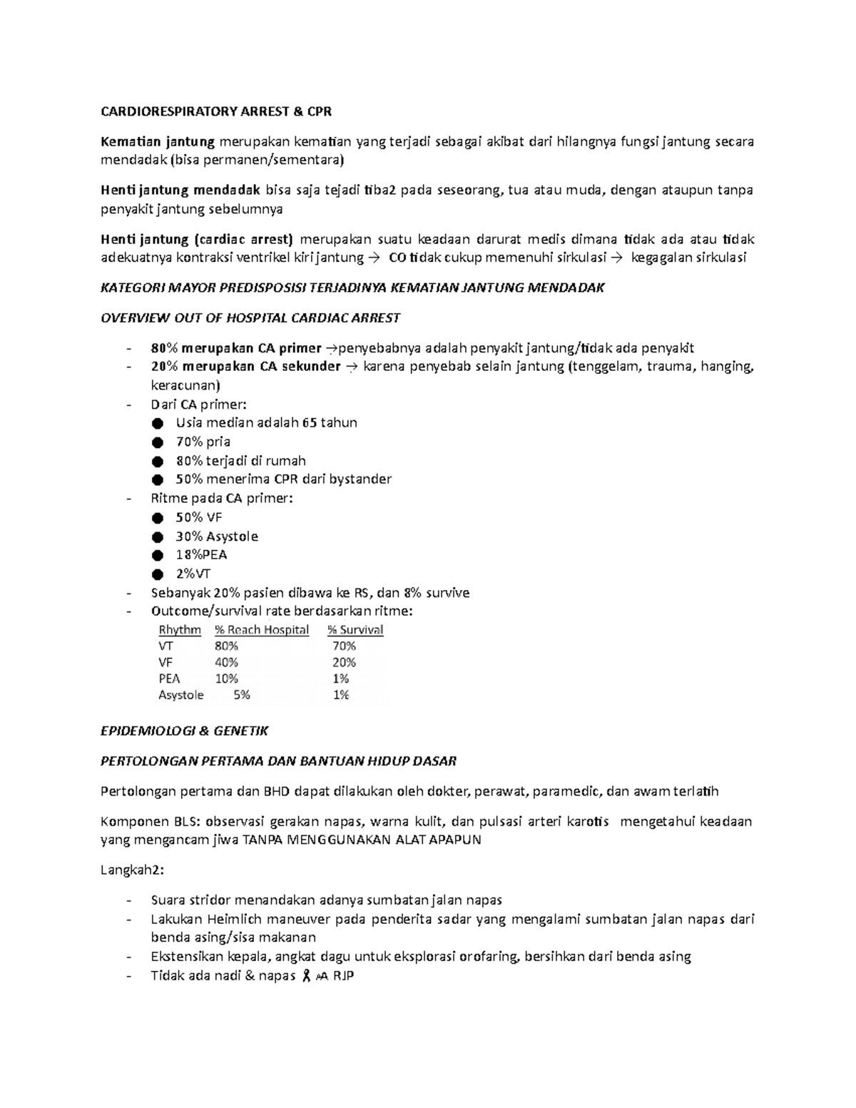 LECT 21 Cardiorespiratory Arrest CPR - CARDIORESPIRATORY ARREST & CPR Kematian jantung merupakan ...