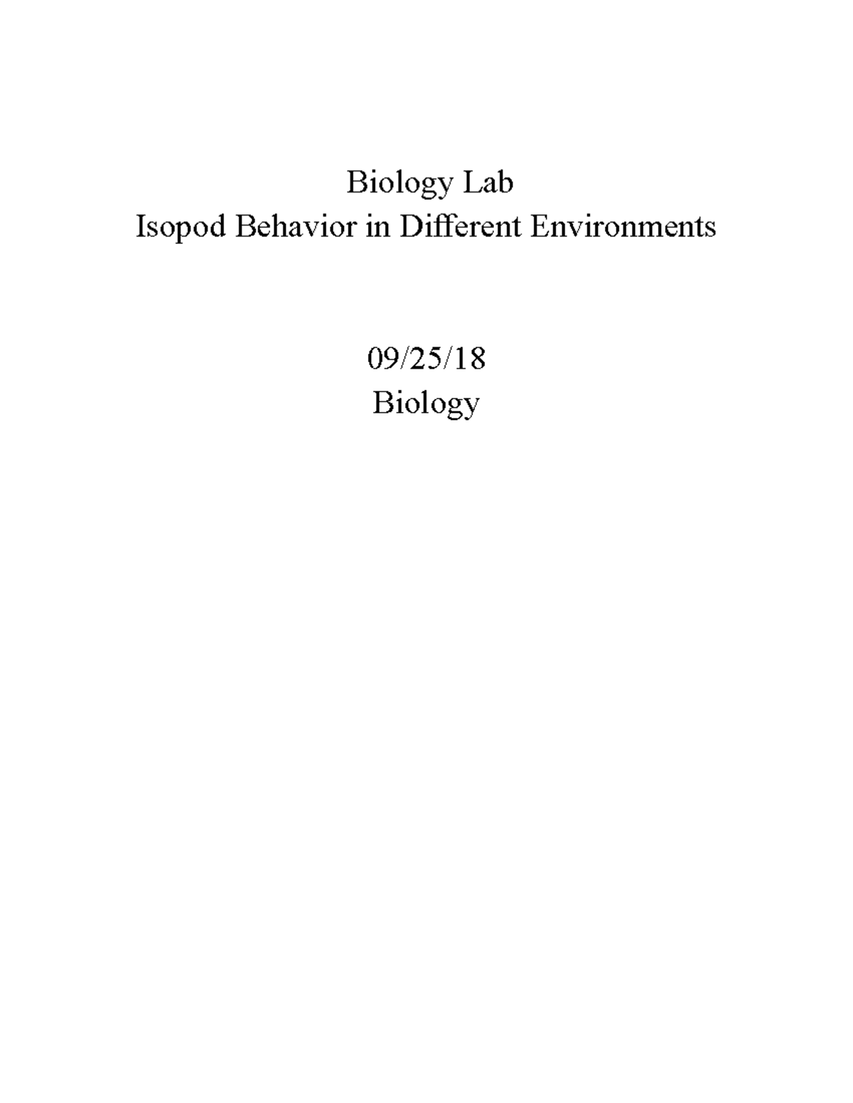 Lab Report Isopods - Biology Lab Isopod Behavior in Different ...