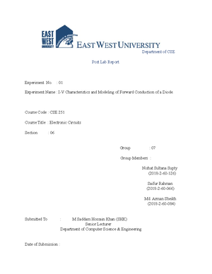 Lab 3 report - East West University Department of CSE LAB REPORT Course Code and Name: CSE251 ...