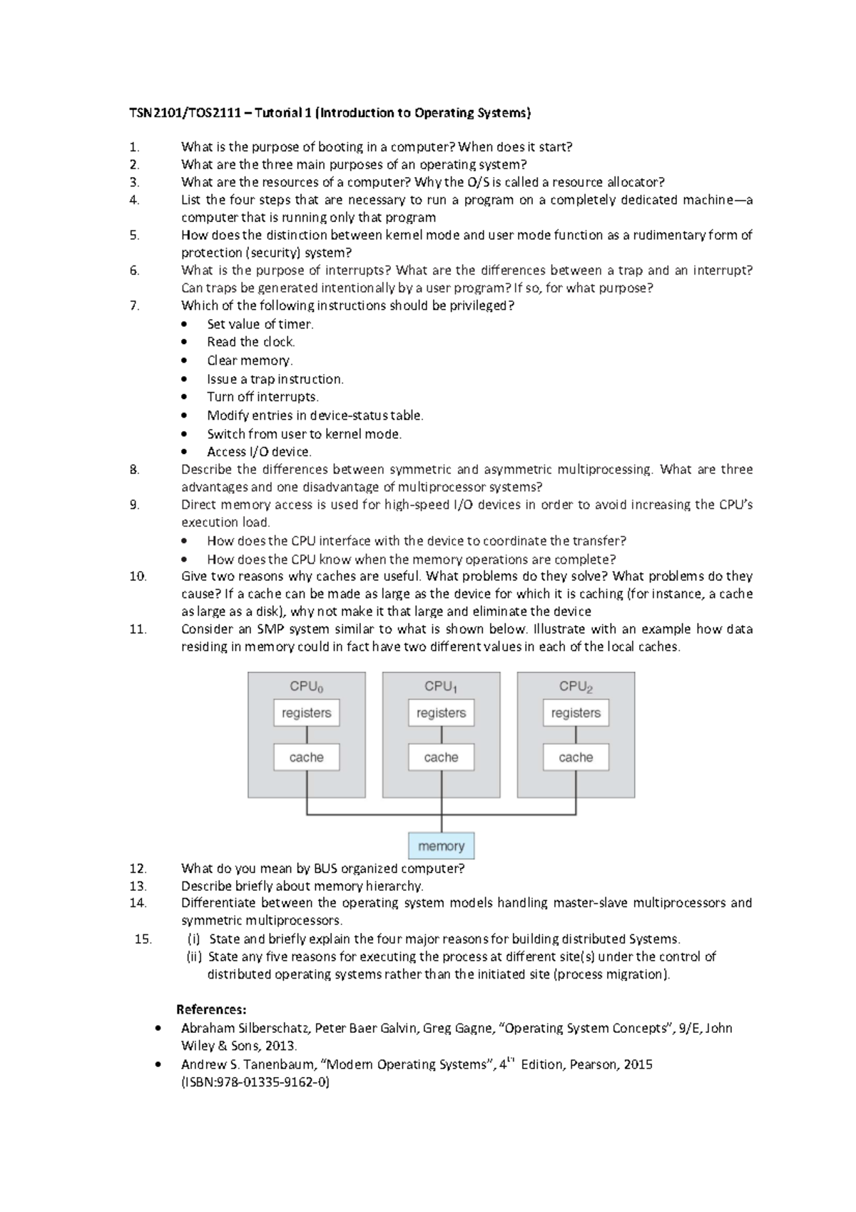 147236 tutorial 01 questions - Tutorial 1 (Introduction to Operating ...