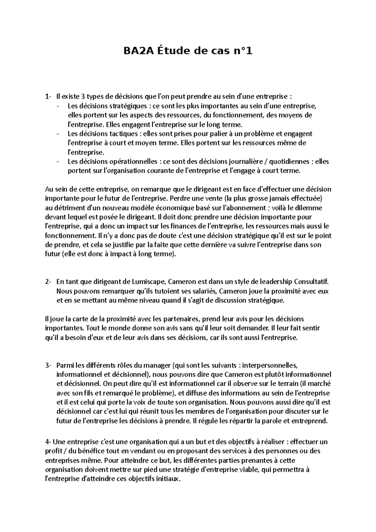 BA2A Étude de cas - mkyg - BA2A É tude de cas n° 1- Il existe 3 types ...