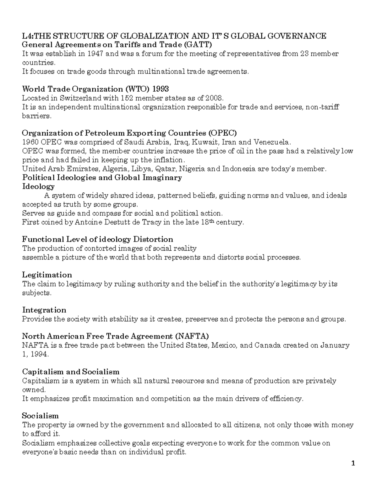 17 - Lecture 17 - 1 L4:THE STRUCTURE OF GLOBALIZATION AND IT’ S GLOBAL ...