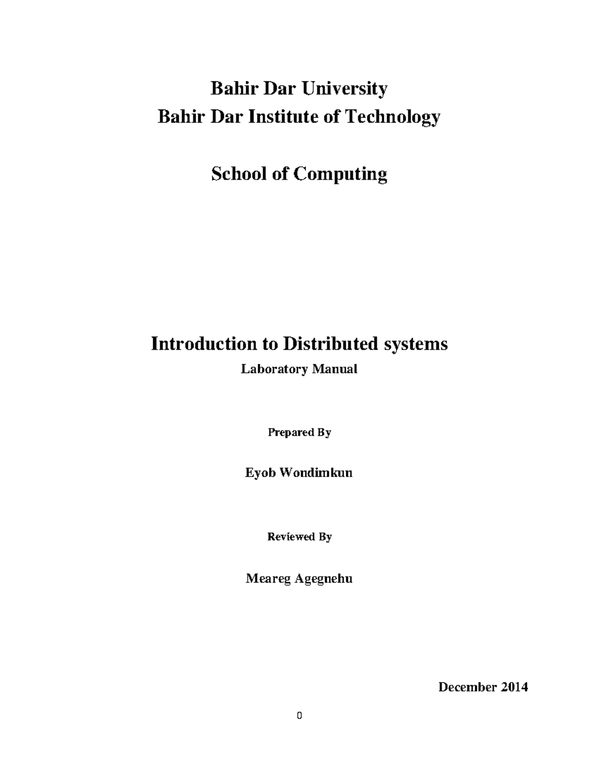 Distributed systems Laboratory Manual - Bahir Dar University Bahir Dar Institute of Technology ...