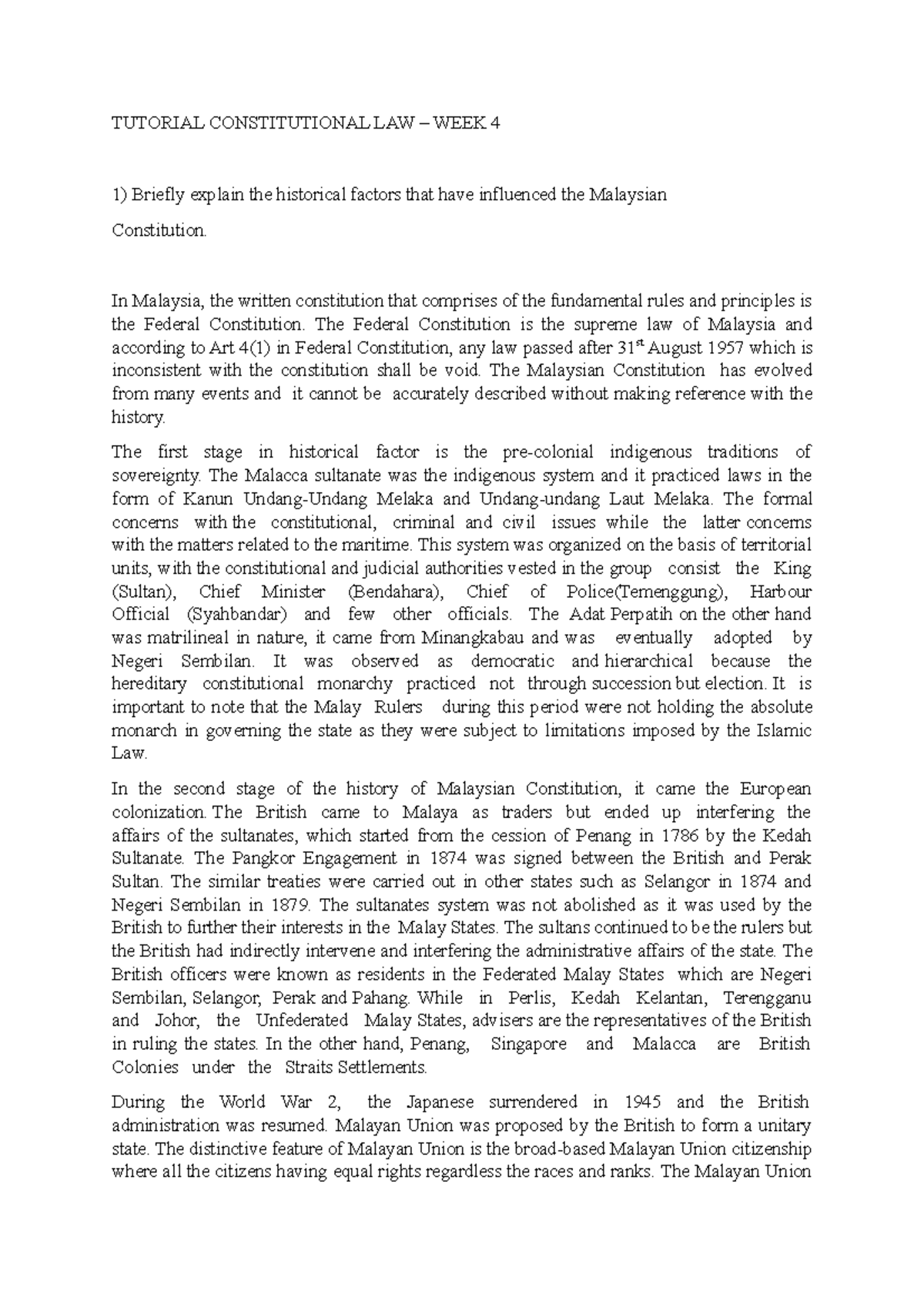 Tutorial Constitutional LAW - WEEK 4 - TUTORIAL CONSTITUTIONAL LAW ...