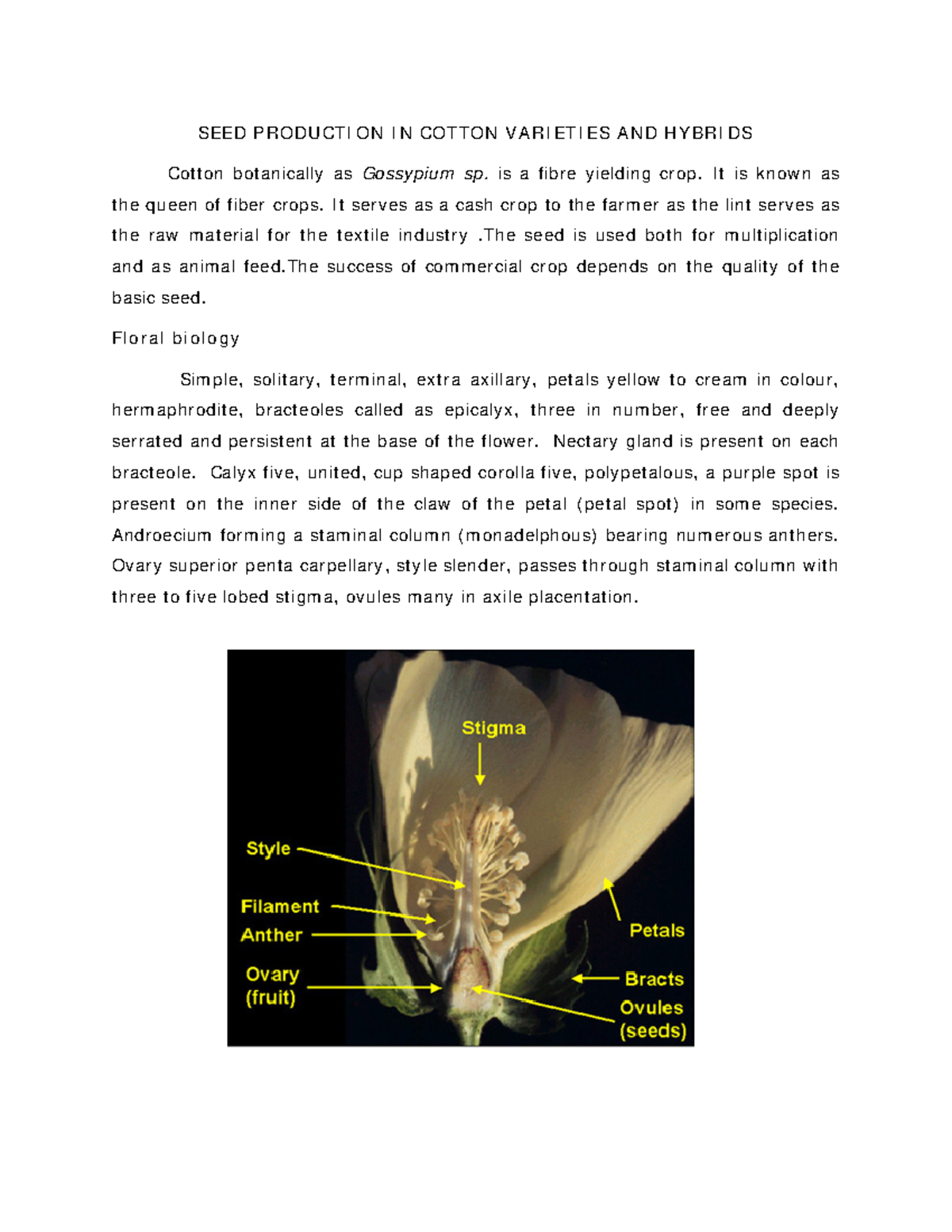 SEED PRODUCTION IN COTTON VARIETIES AND HYBRIDS - SEED PROD UCTI ON I N ...