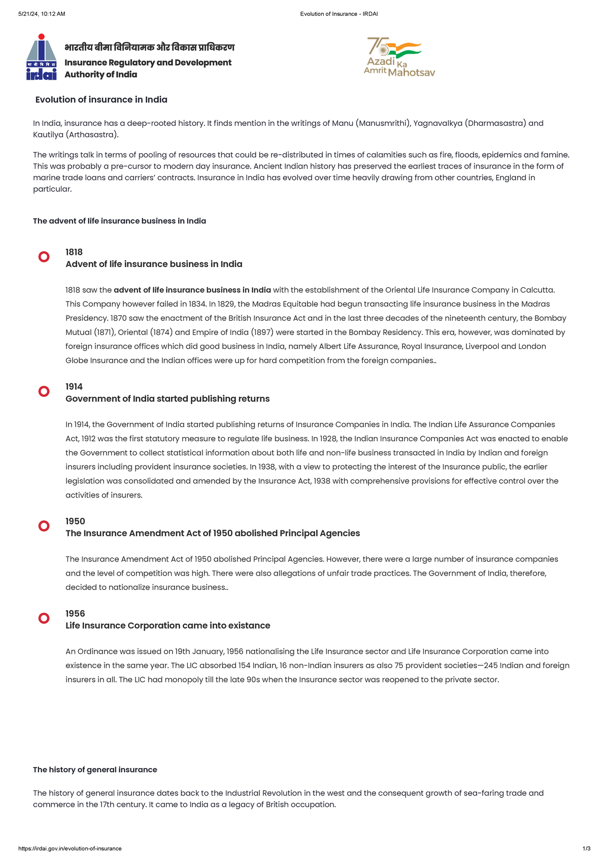 Evolution of Insurance - Irdai - Evolution of insurance in India In ...