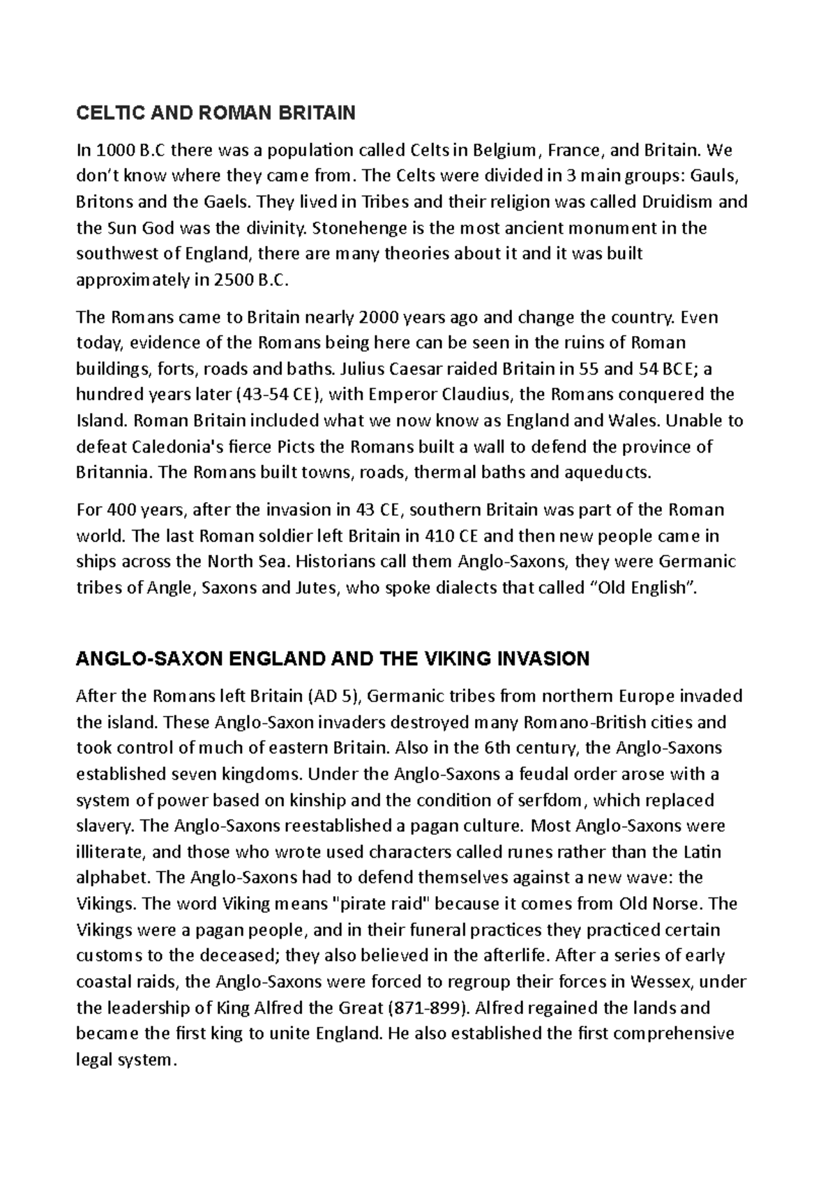 Celtic AND Roman Britain - CELTIC AND ROMAN BRITAIN In 1000 B there was ...