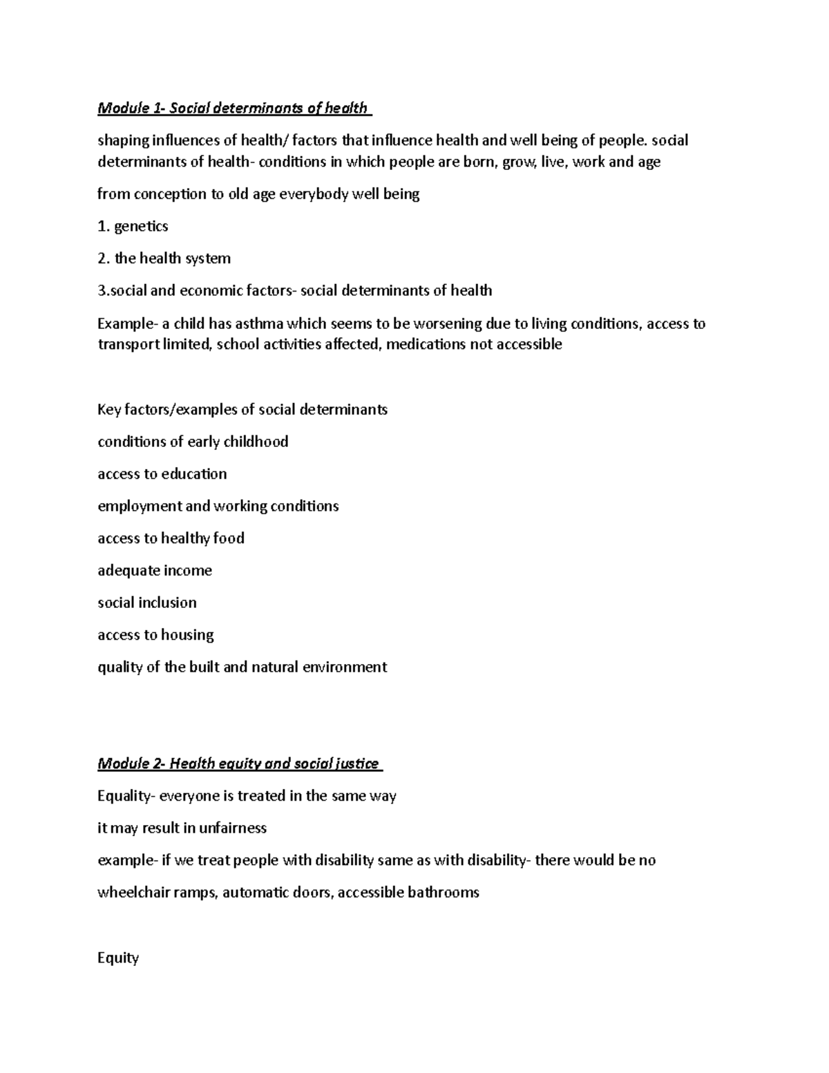 4 CNA modules - summary - Module 1- Social determinants of health ...