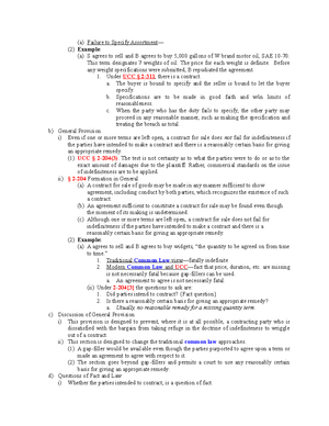 Contracts Law Outline - 1 - Classification of contracts a) Formal and Informal contracts b ...