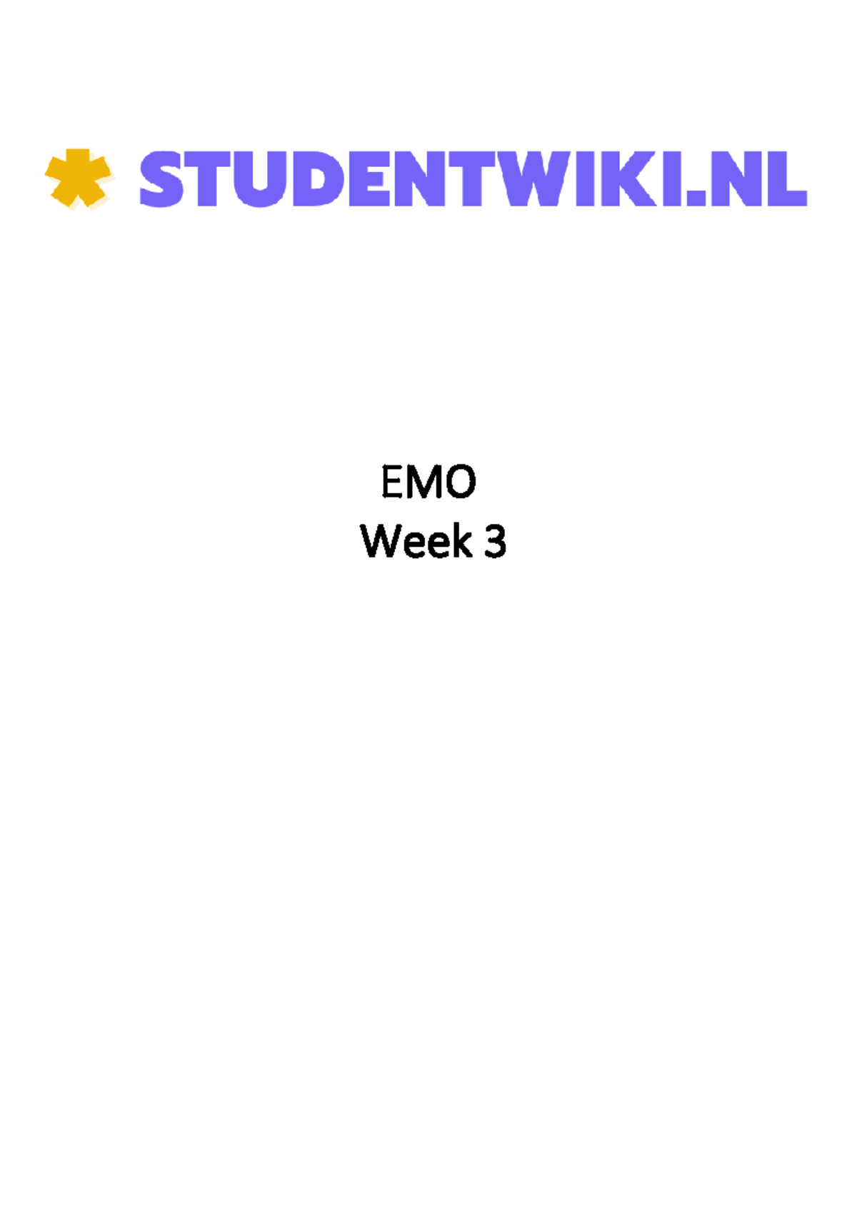 Uv A - Economics - EMO - Week 3 - EMO Week 3 Table of contents 3 Market ...