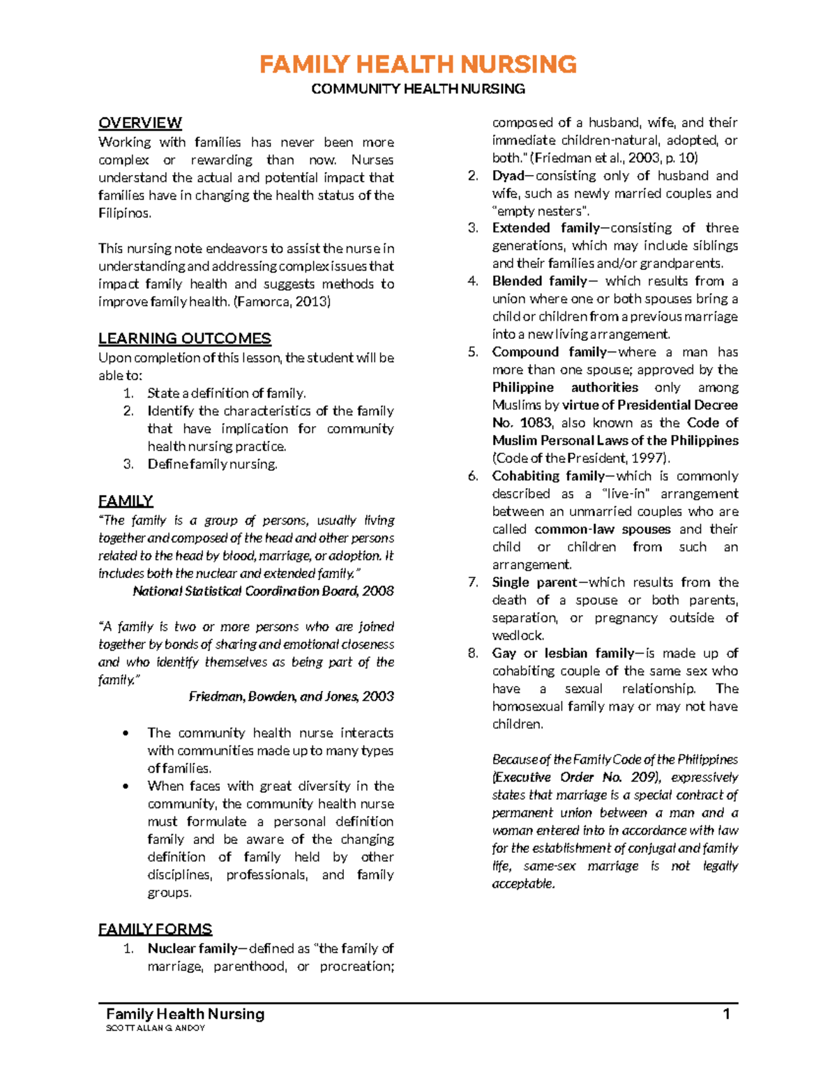 Family Health Nursing - FAMILY HEALTH NURSING COMMUNITY HEALTH NURSING ...