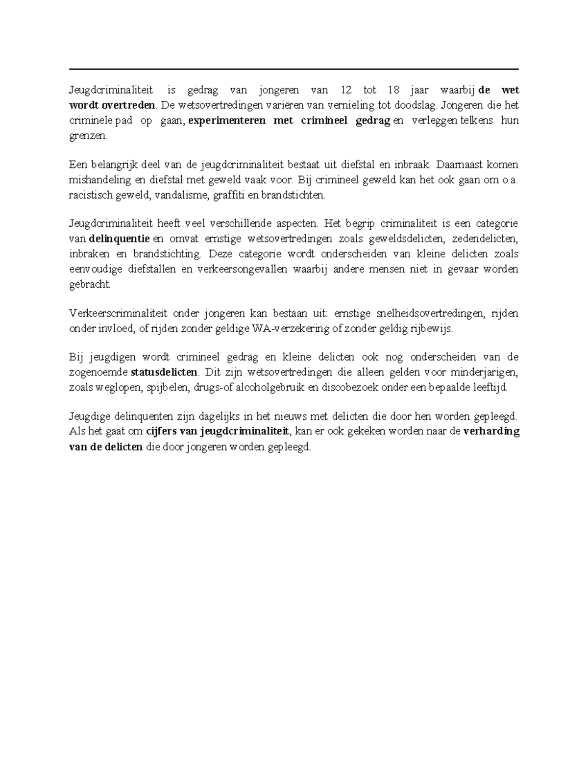 Jeugdcriminaliteit - Summary Engels - Jeugdcriminaliteit is gedrag van ...