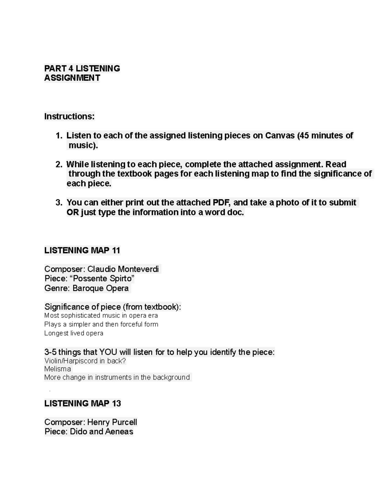 PART 4 Listening - Baroque period - PART 4 LISTENING ASSIGNMENT ...