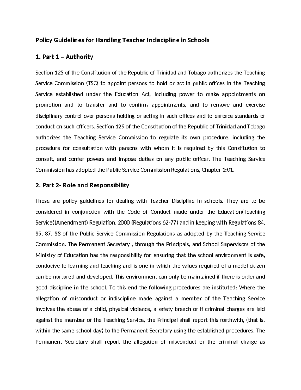 Policy Guidelines for Handling Teacher Indiscipline in Schools - Part 1 ...