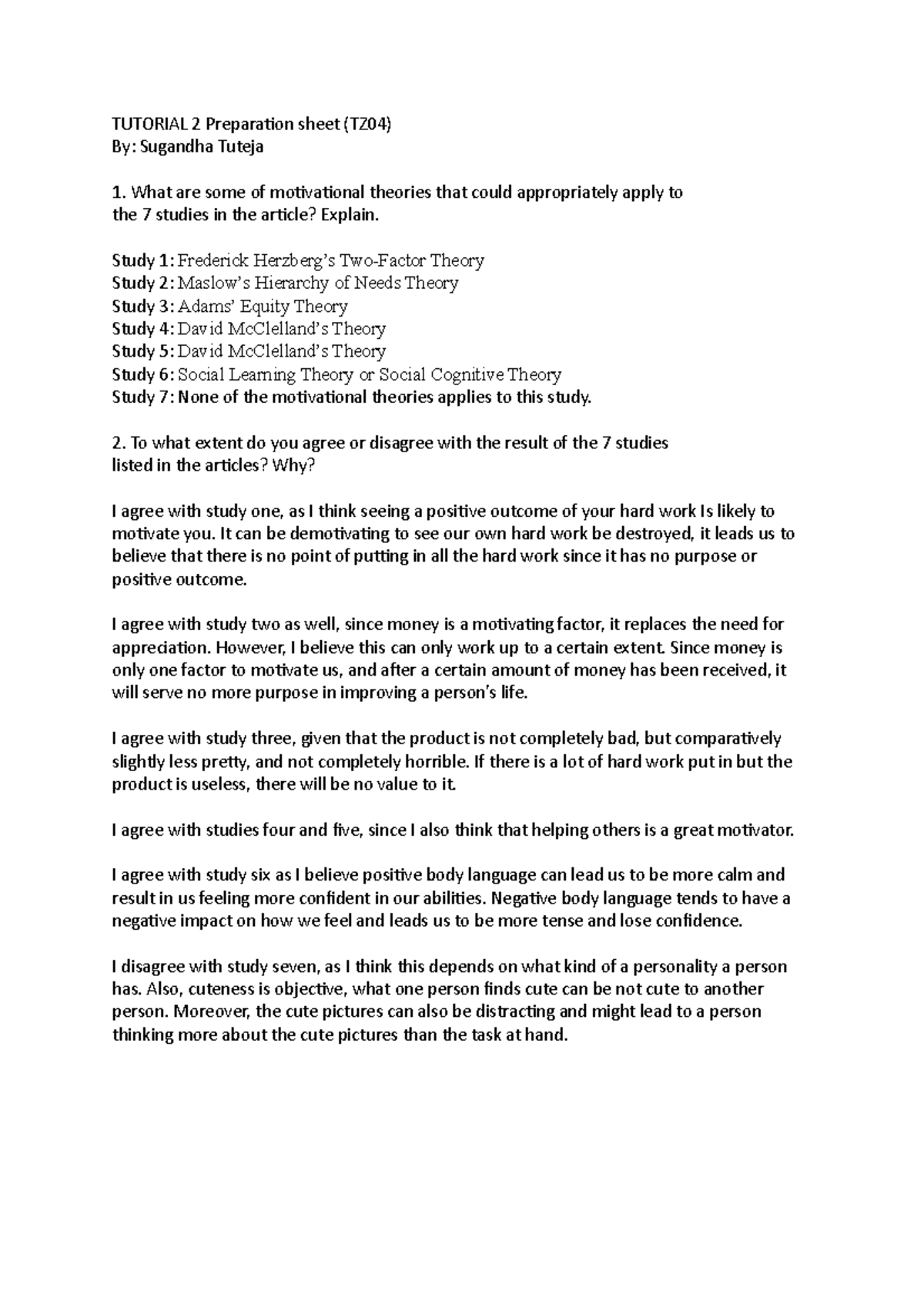 Tutorial 2 Preparation sheet - TUTORIAL 2 Preparation sheet (TZ04) By ...