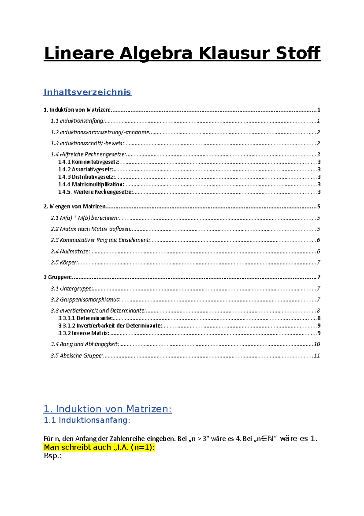 Lineare Algebra Klausur Stoff - - Studocu