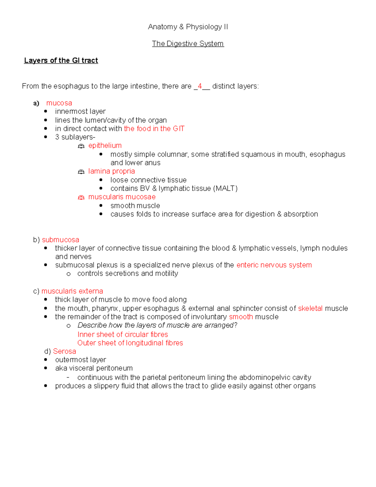 Lab- GI Part A - assigned lab work - Anatomy & Physiology II The ...