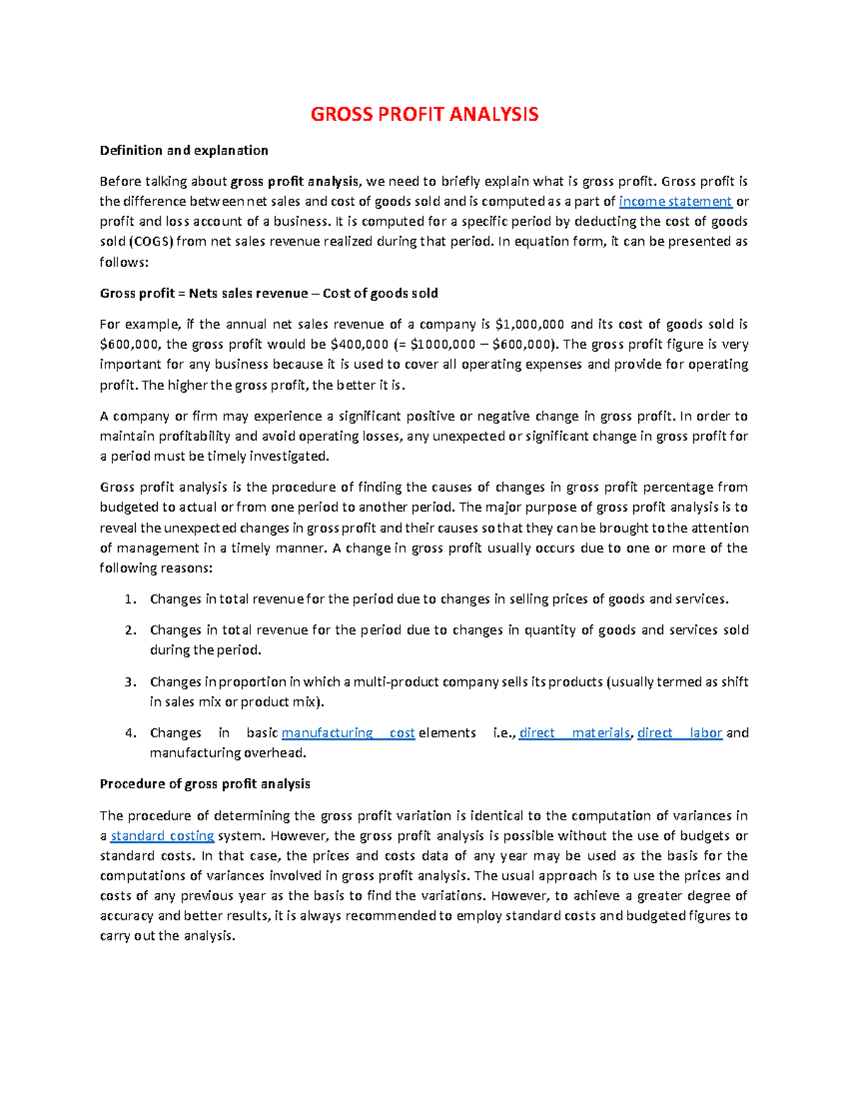 Gross Profit Analysis - GROSS PROFIT ANALYSIS Definition and ...