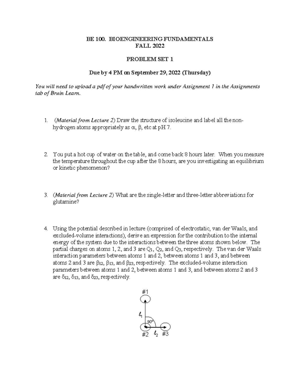 Bioengineering 100- Professor Kamei- Problem set 1 - BE 100 ...