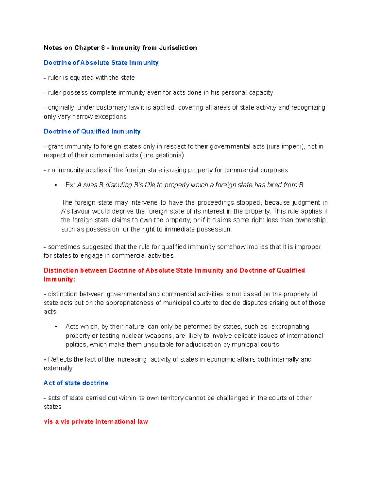 State Immunity (Akehurst) - Notes on Chapter 8 - Immunity from ...