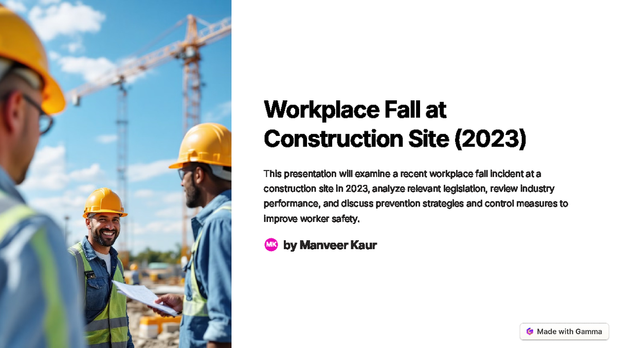 Workplace Fall at Construction Site 2023 - MK by Manveer Kaur Incident ...