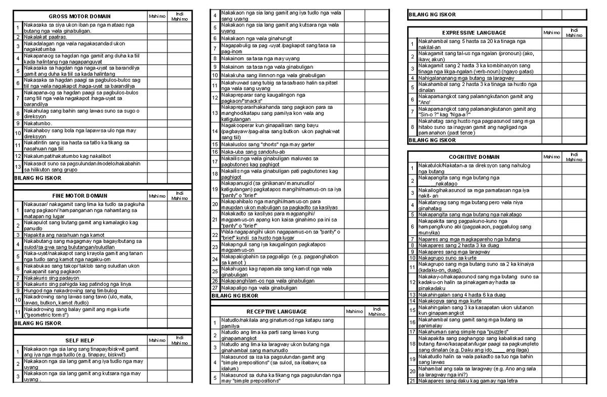 ECD Checklist in the New Normal - GROSS MOTOR DOMAIN Mahimo MahimoIndi ...