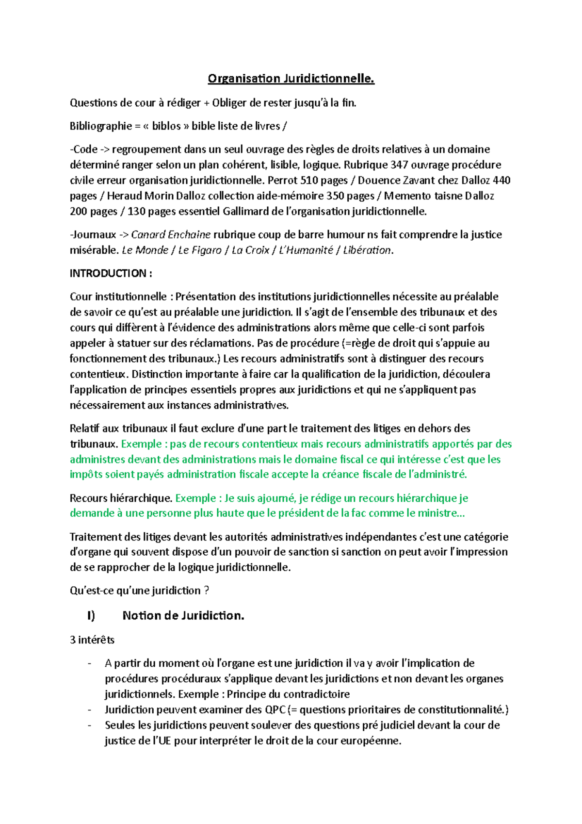 CM - Organisation Juridictionnelle - Questions de cour à rédiger ...