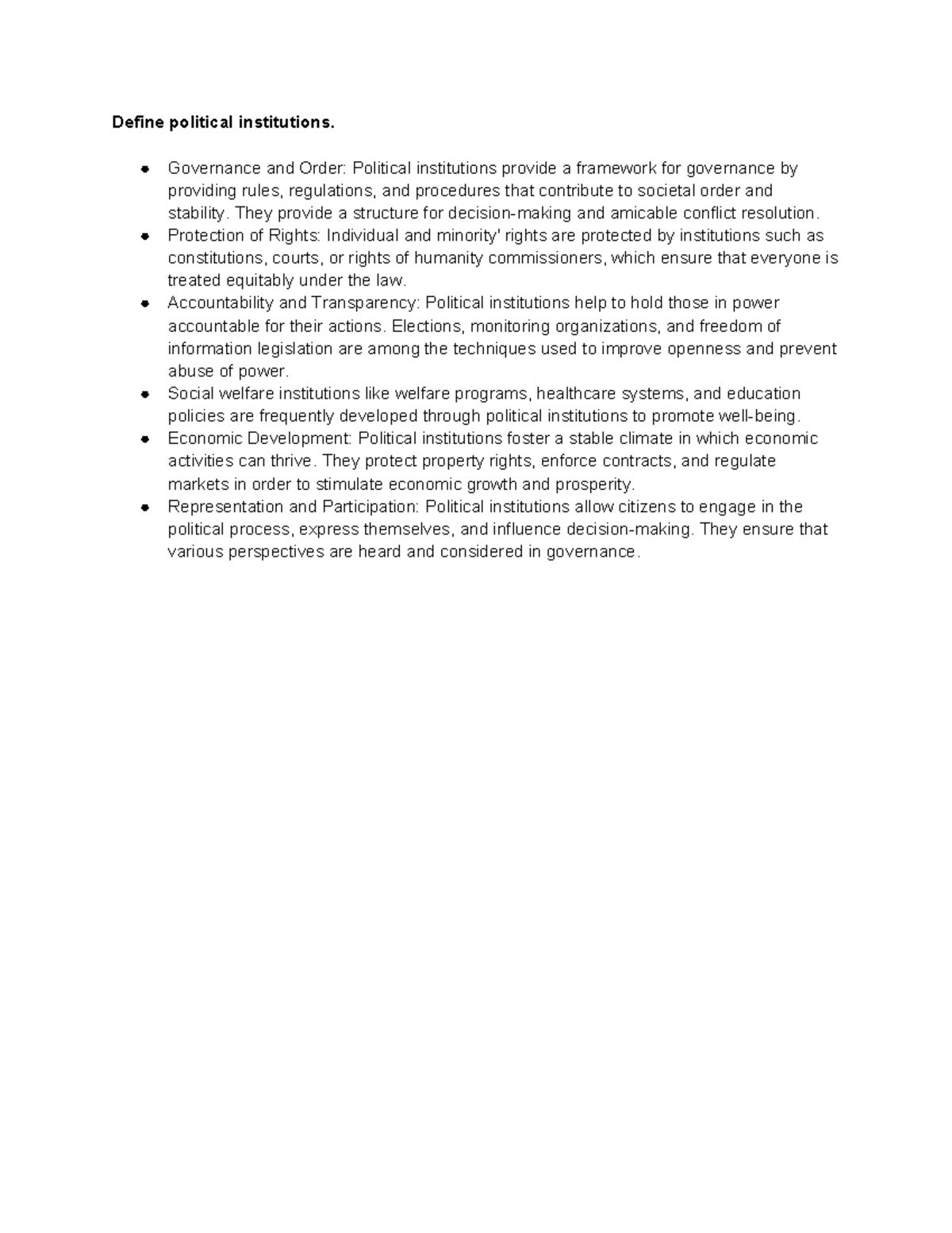 Define Political institution - Governance and Order: Political ...