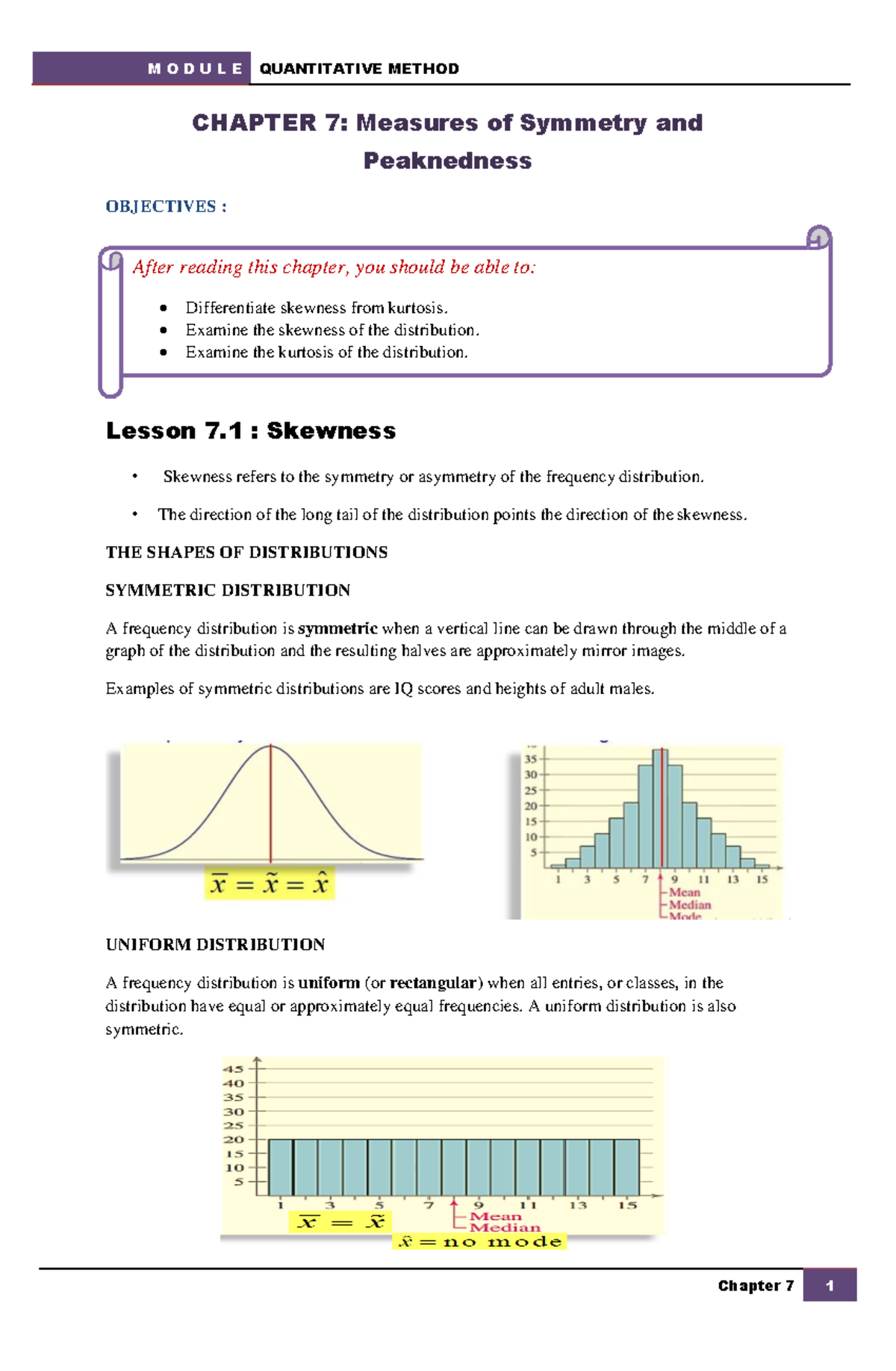 Measures OF Symmetry AND Peakedness - CHAPTER 7: Measures of Symmetry ...