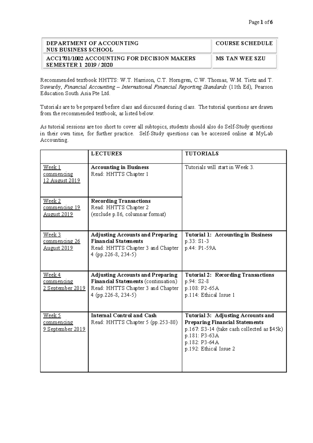 ACC1701 Detailed Course Schedule Aug 2019 - DEPARTMENT OF ACCOUNTING ...