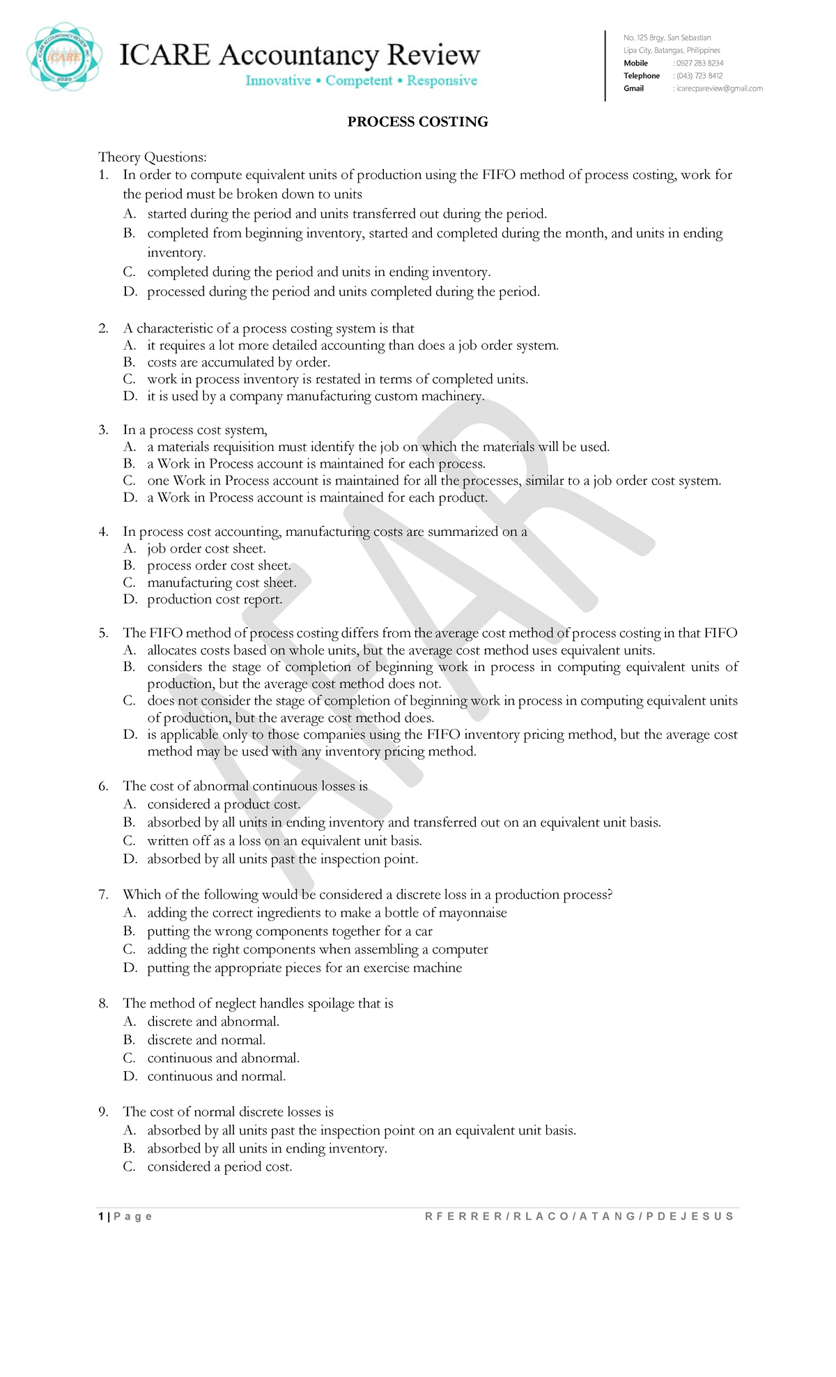 Process-Costing - Process-Costing - 1 | P a g e R F E R R E R / R L A C ...