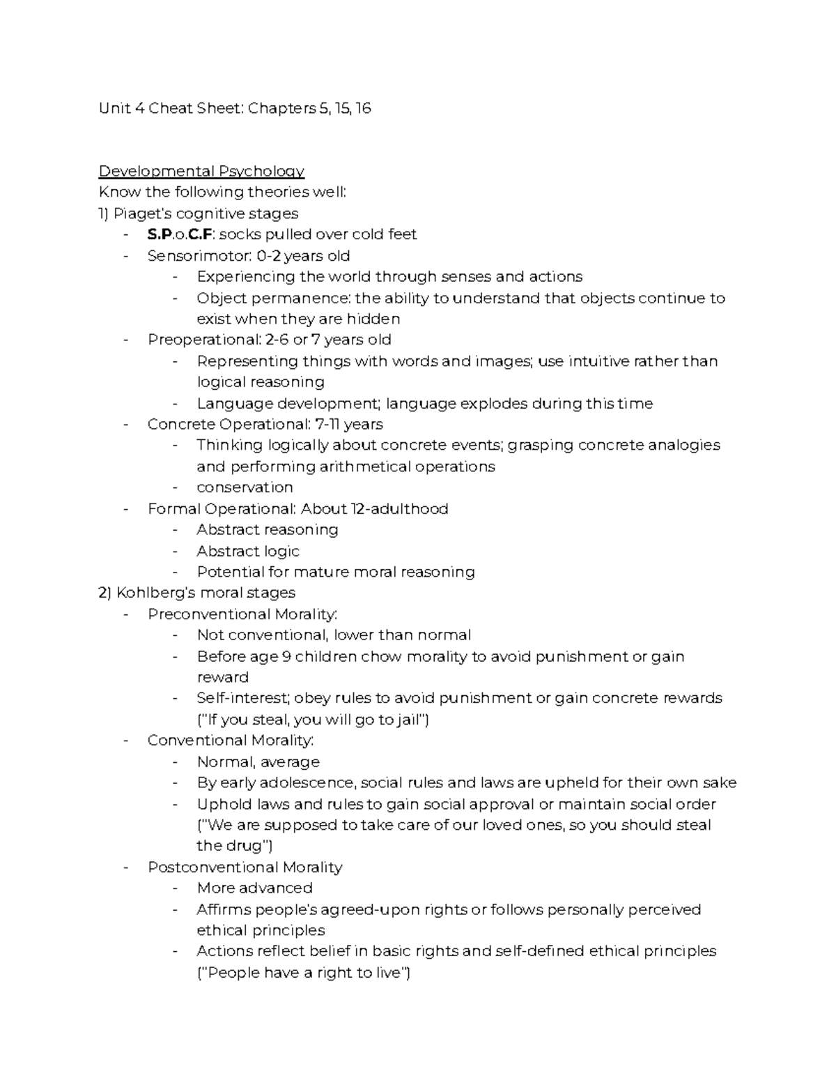 Unit 4 Cheat Sheet Chapters 5,15,16 - Unit 4 Cheat Sheet: Chapters 5 ...