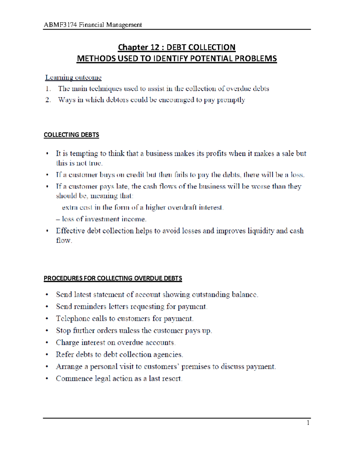 Chapter 12 - Debt Collection - Chapter 12 : DEBT COLLECTION METHODS ...