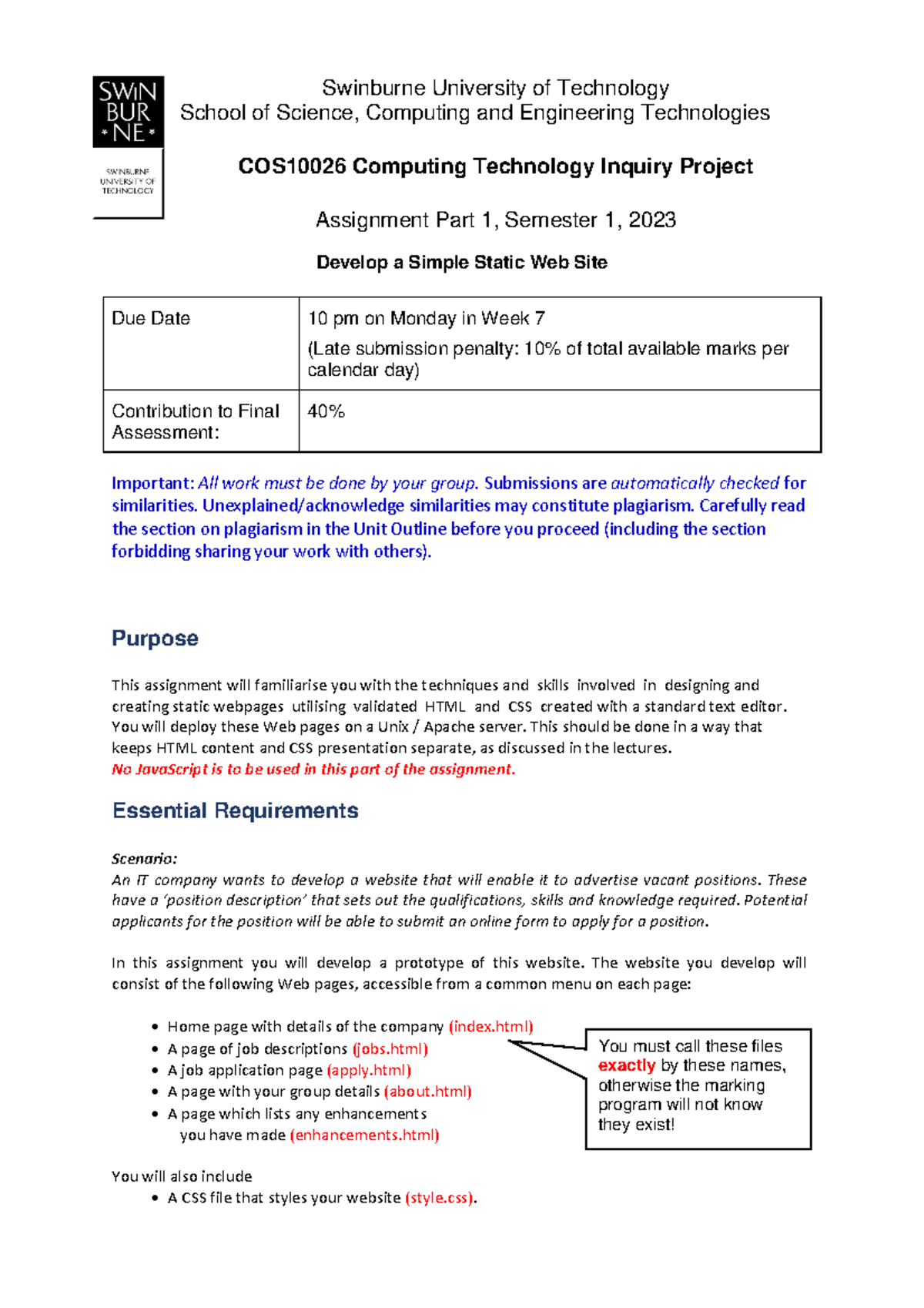 COS10026 Assignment Part 1 - Swinburne University of Technology School of Science, Computing and ...