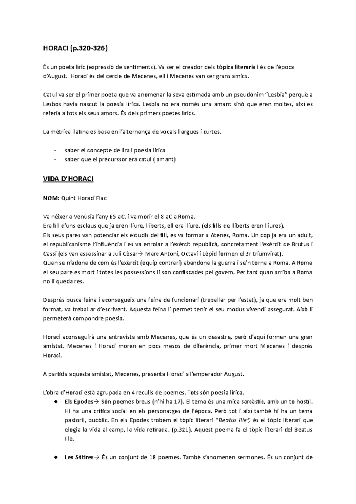 Horaci - HORACI (p-326) És un poeta líric (expressió de sentiments). Va ser el creador dels ...