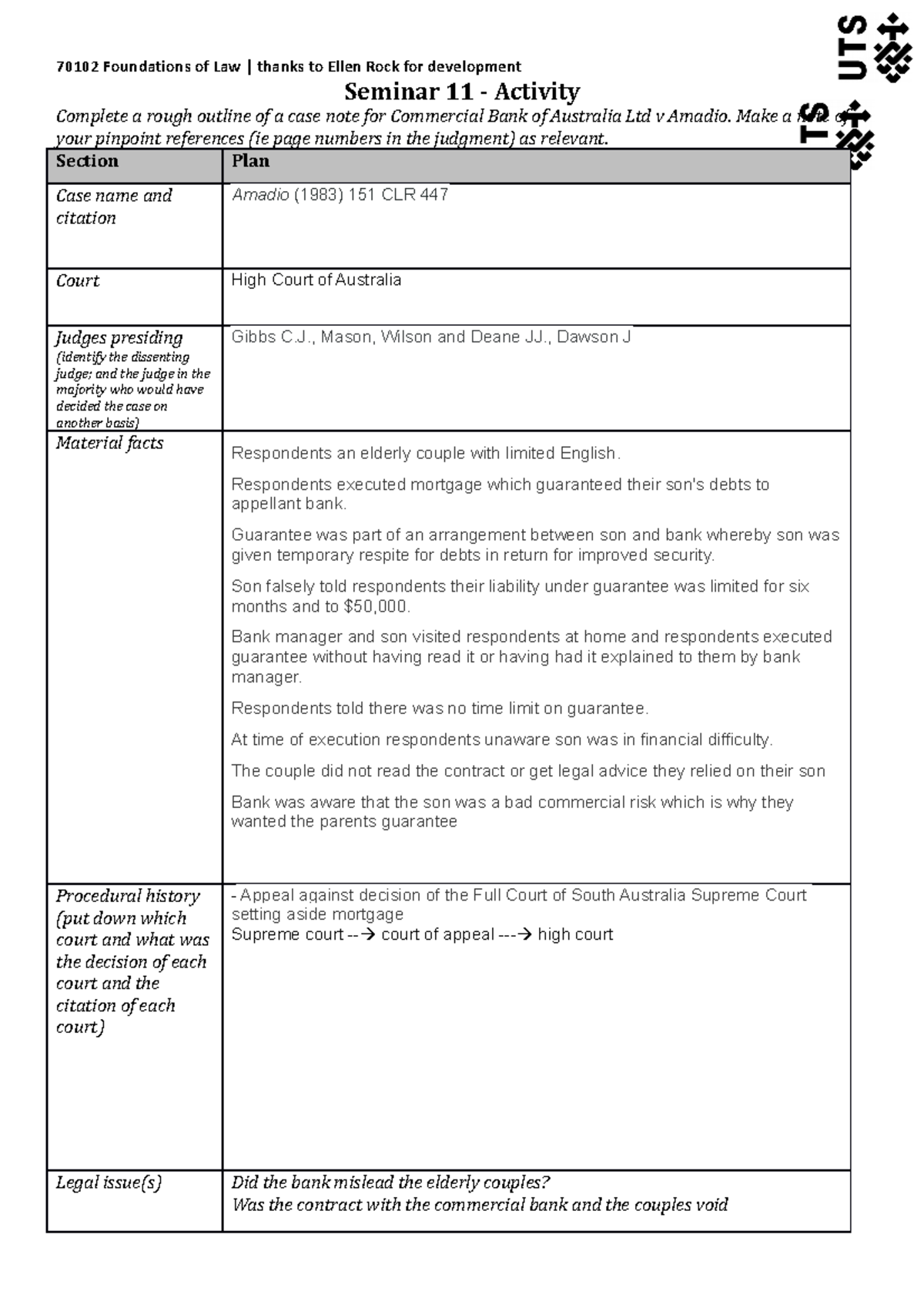 Amadio (1983) case note - 70102 Foundations of Law | thanks to Ellen ...