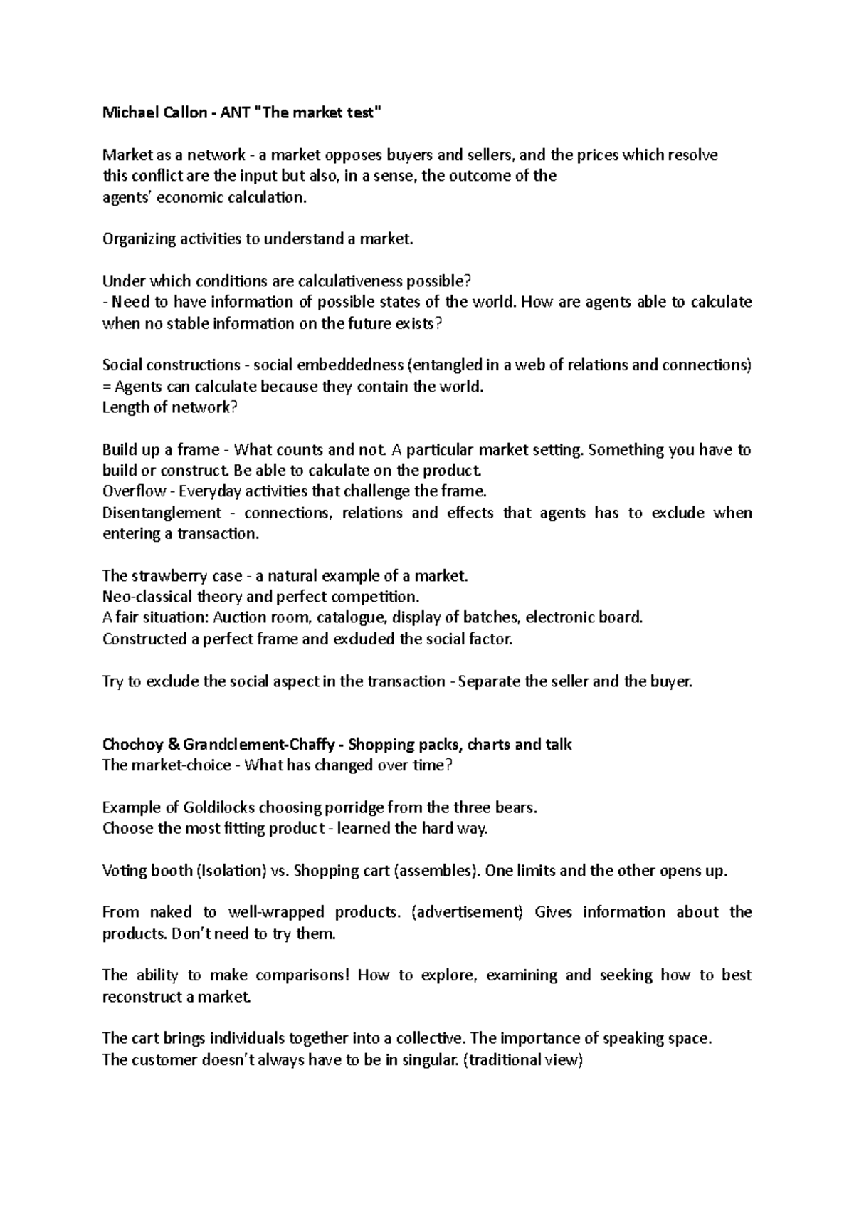 Summary of Market Practices - Michael Callon ANT market Market as a ...