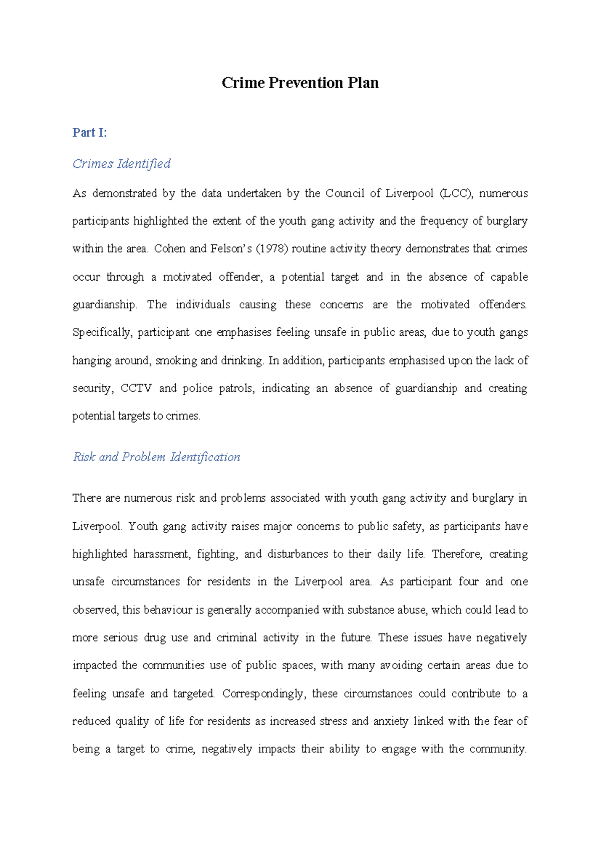 Crime Prevention Plan - Crime Prevention Plan Part I: Crimes Identified ...