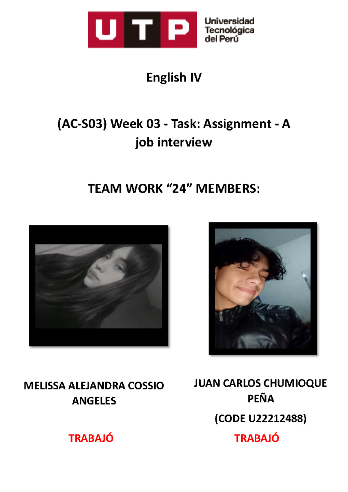 (AC-S03)- A job interview Juan Chumioque Peña Melissa Cossio Angeles ...